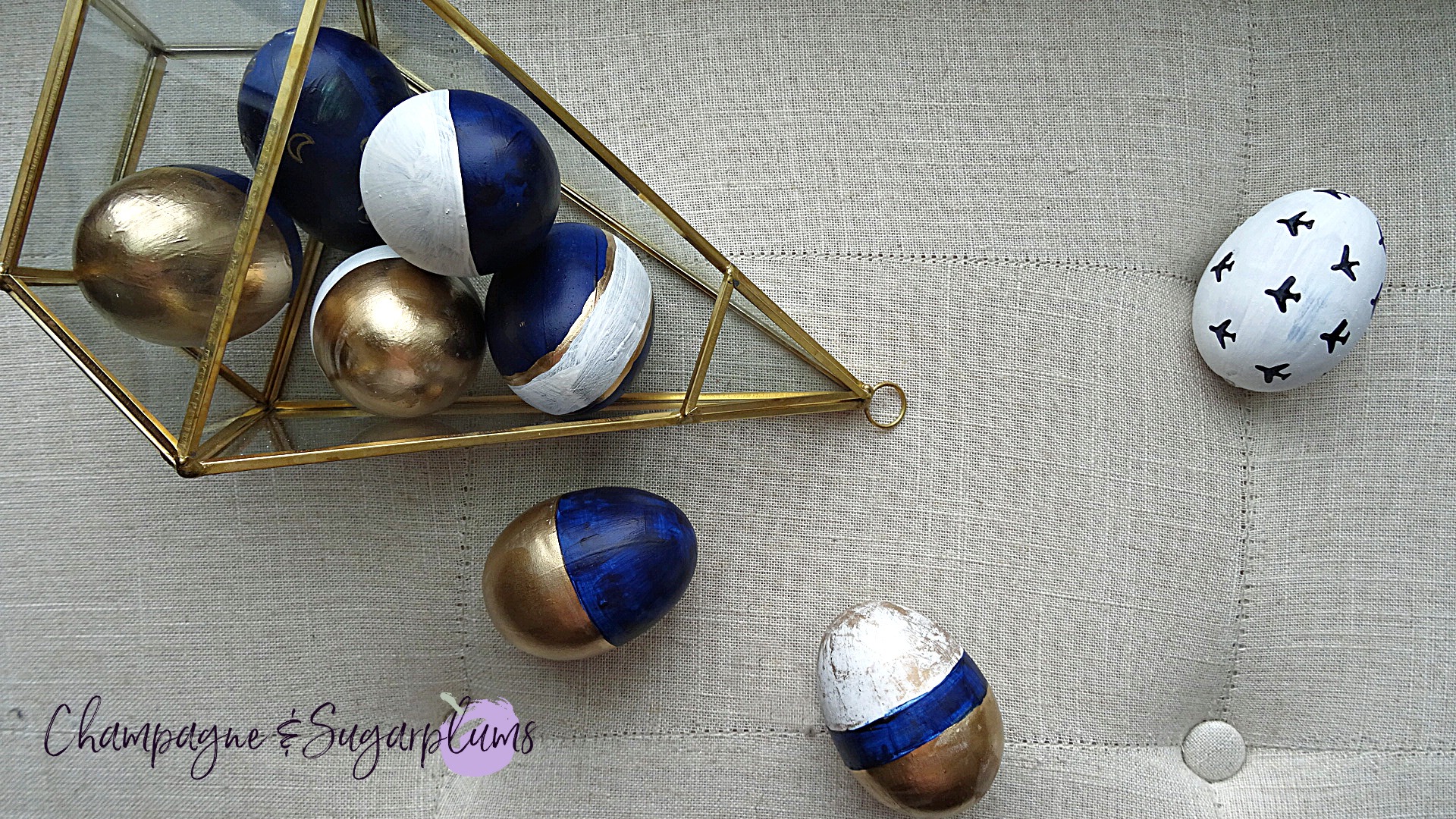 Modern Easter Eggs in Graphic Patterns, Gold, and Navy - Champagne and ...