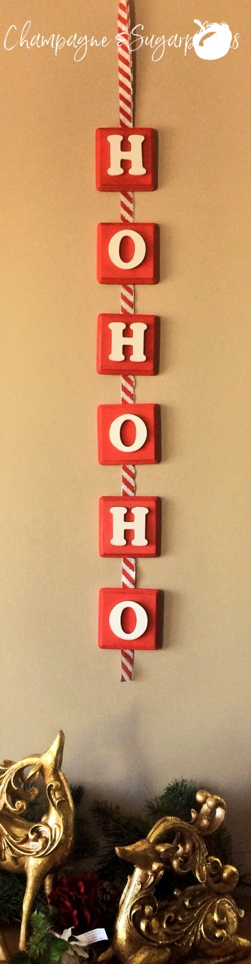 HO HO HO Wood Christmas Banner - Champagne and Sugarplums