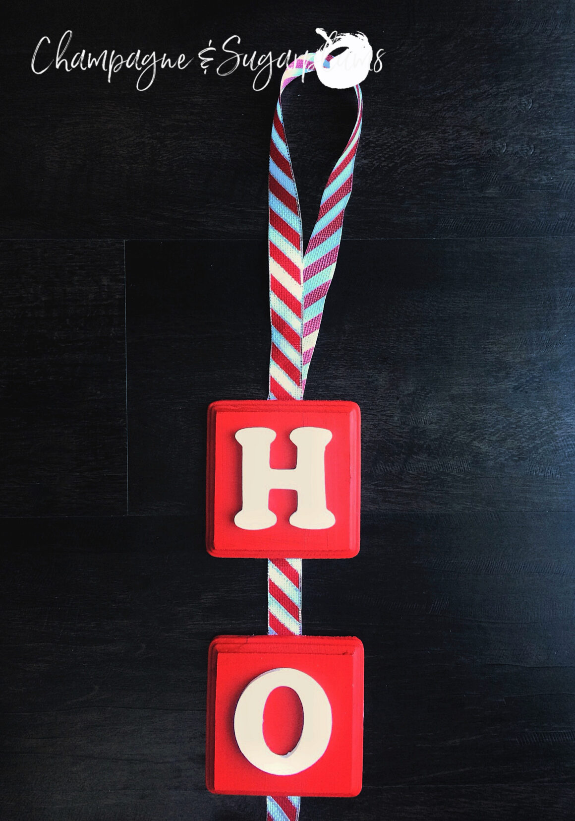 HO HO HO Wood Christmas Banner - Champagne and Sugarplums