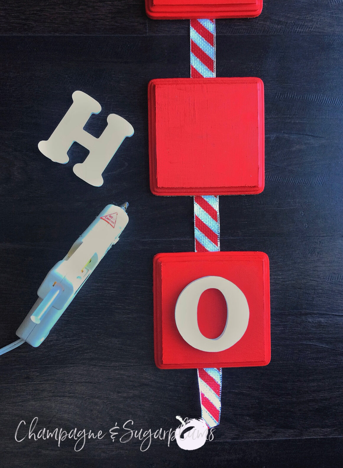 HO HO HO Wood Christmas Banner - Champagne and Sugarplums