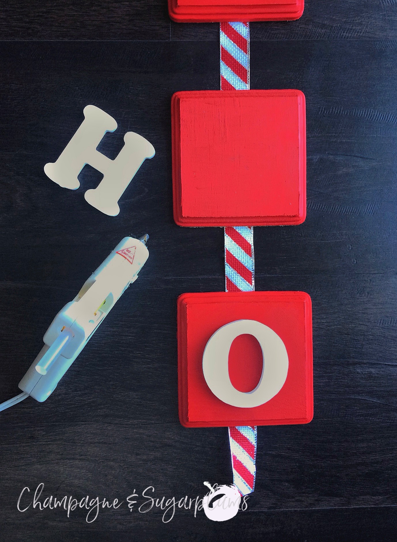 HO HO HO Wood Christmas Banner - Champagne and Sugarplums