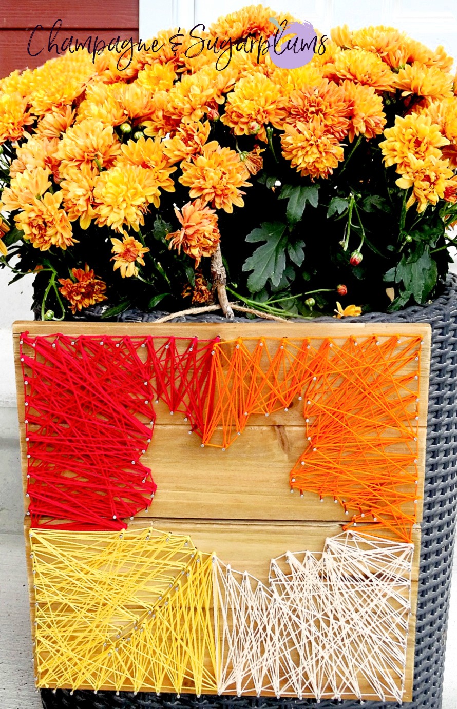 Leaf String Art in a Thanksgiving Rainbow - Champagne and Sugarplums