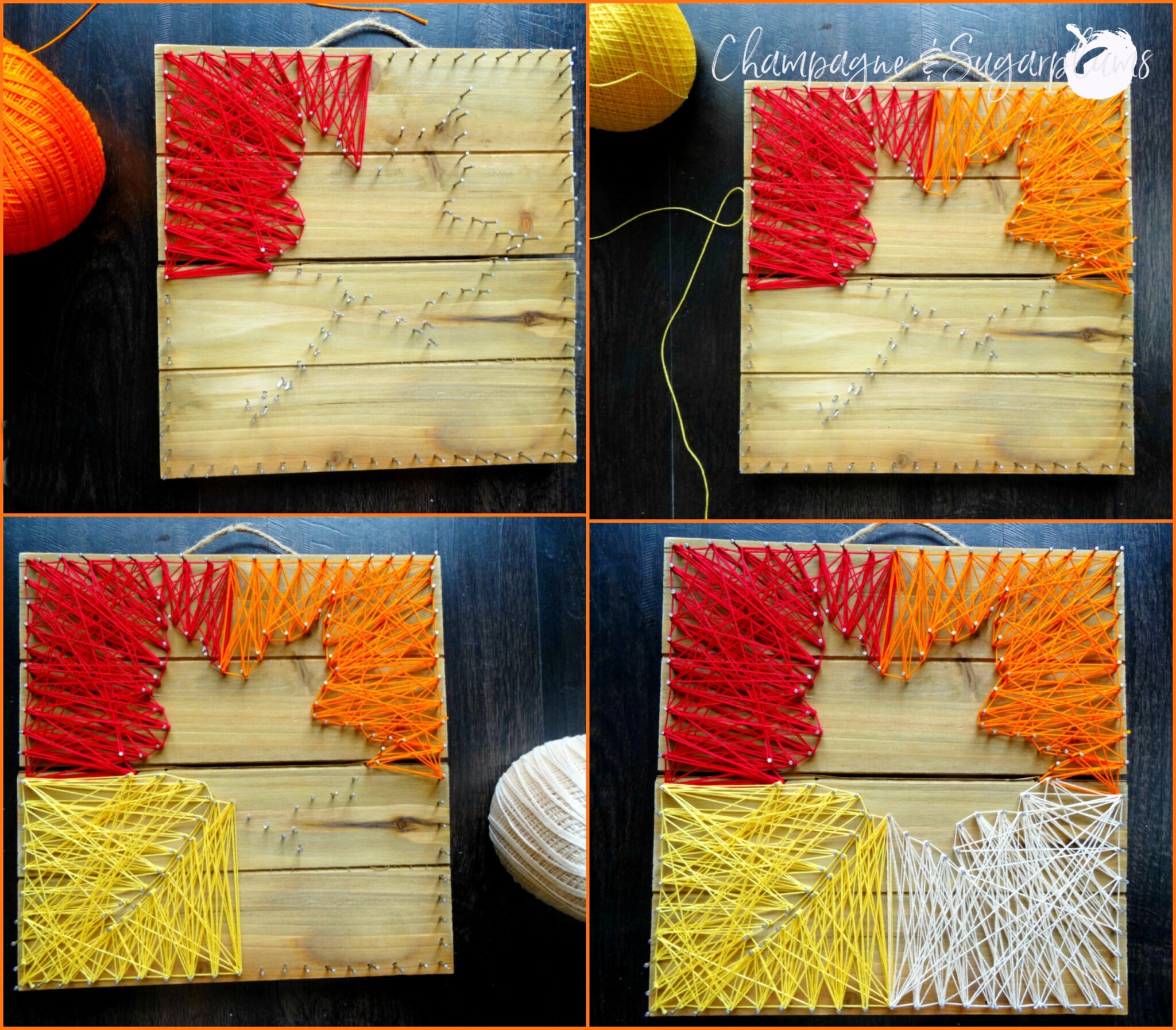 Leaf String Art in a Thanksgiving Rainbow - Champagne and Sugarplums