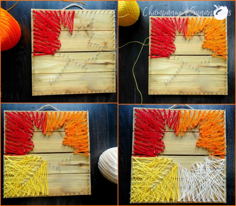 Leaf String Art in a Thanksgiving Rainbow - Champagne and Sugarplums