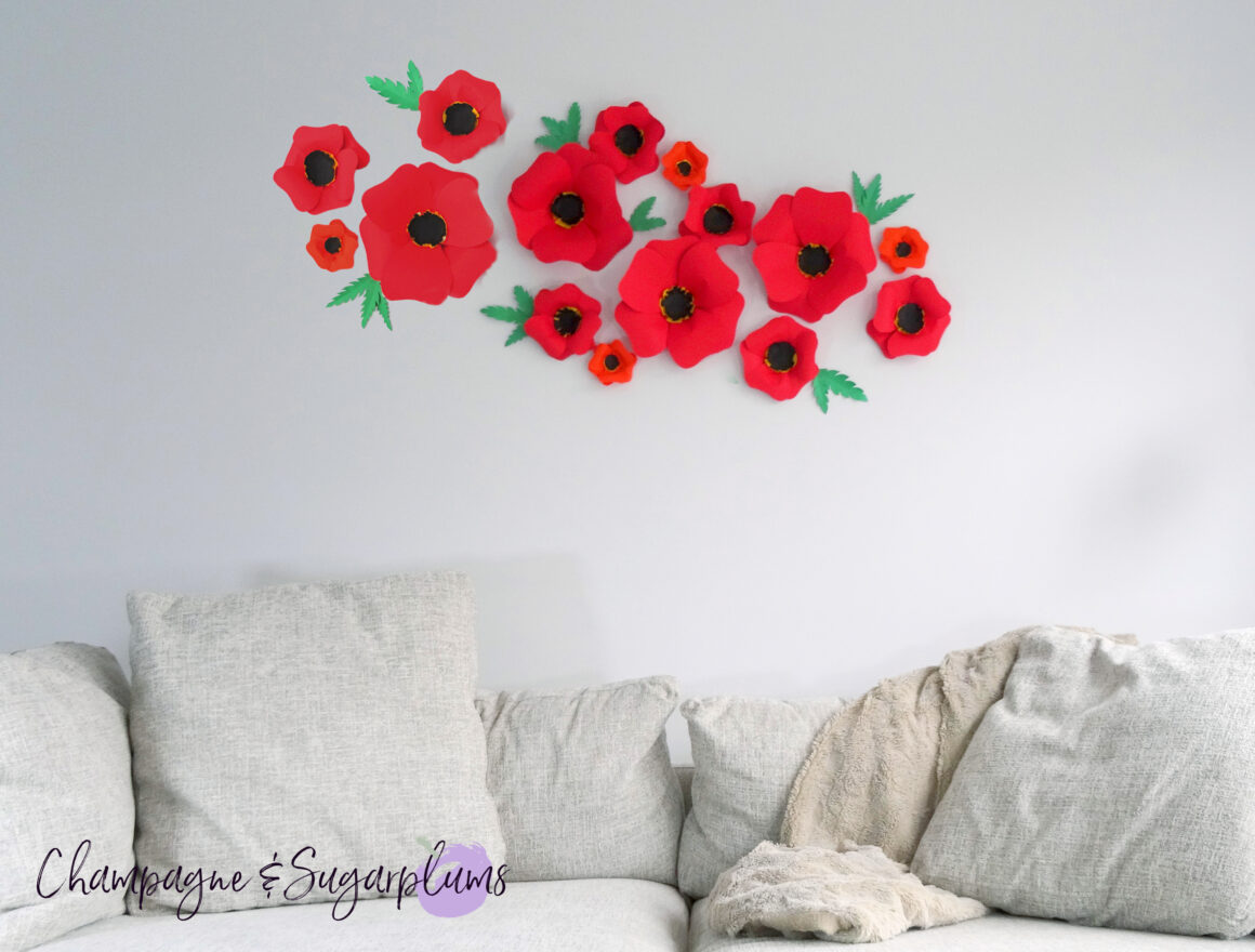 Paper Poppy Wall Decor with Free Template - Champagne and Sugarplums