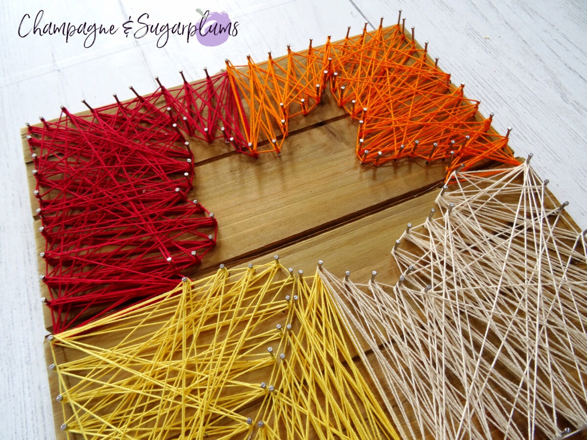 Leaf String Art in a Thanksgiving Rainbow - Champagne and Sugarplums