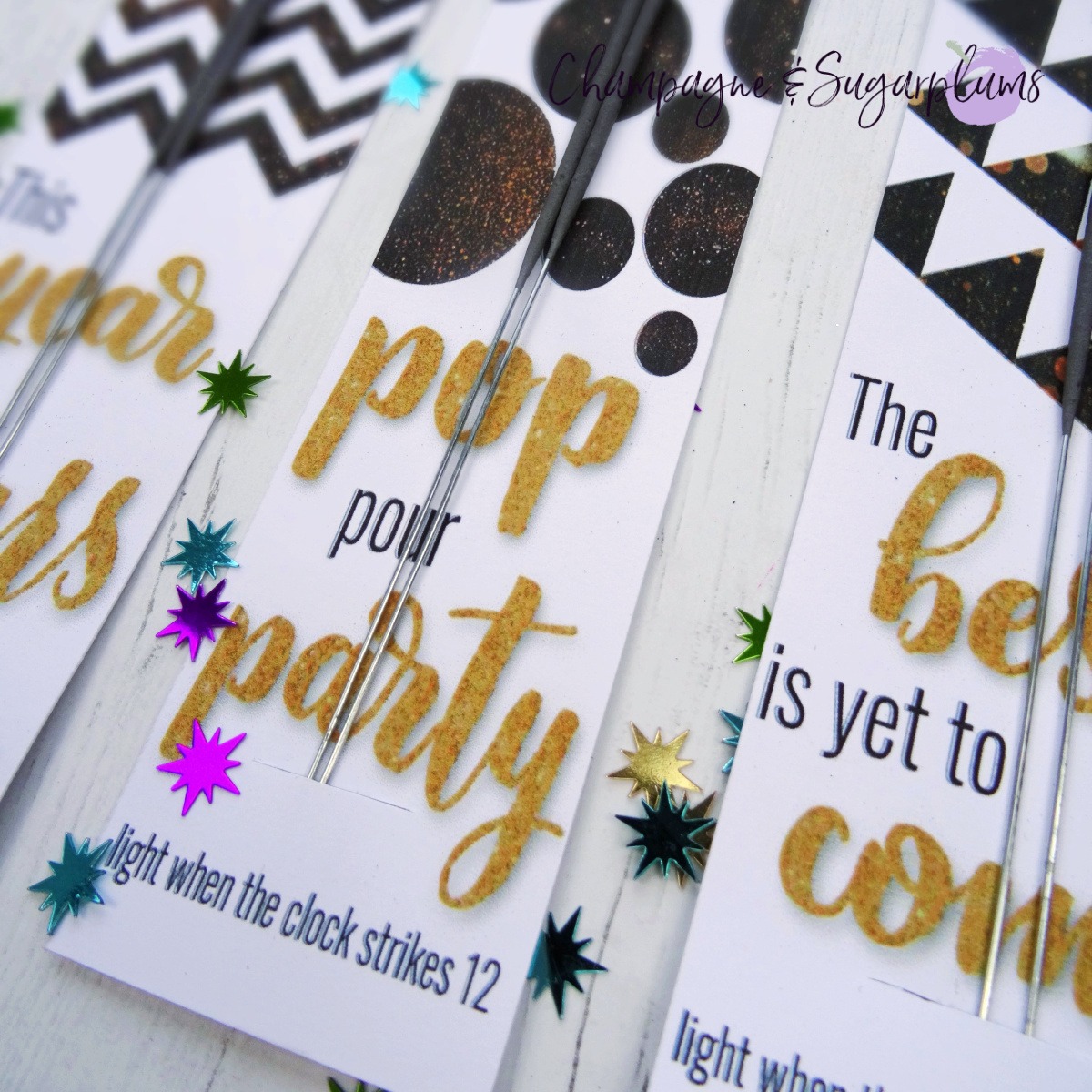 Sparkler Cards with Free Printable - Champagne and Sugarplums
